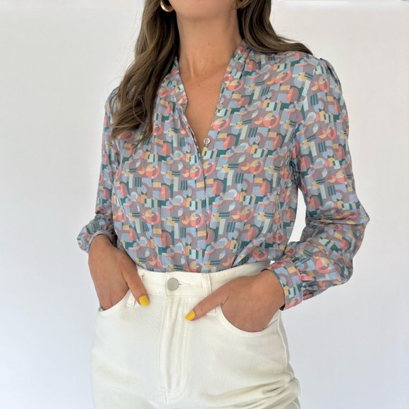 Vintage | Tops | Vintage Pastel Geo Blouse | Poshmark